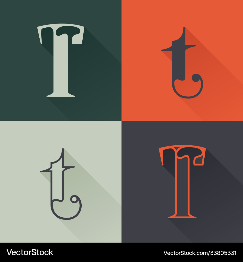 Classic t letter logo set in renaissance style Vector Image