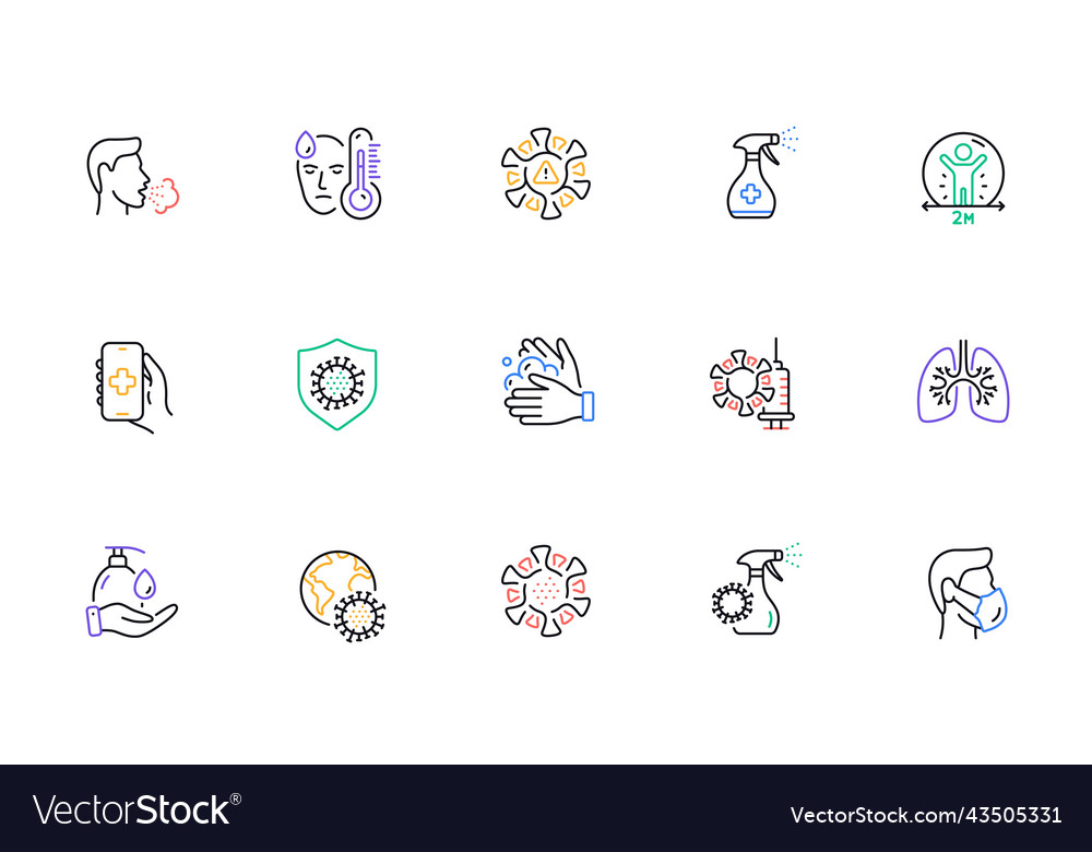 Coronavirus line icons medical mask washing Vector Image
