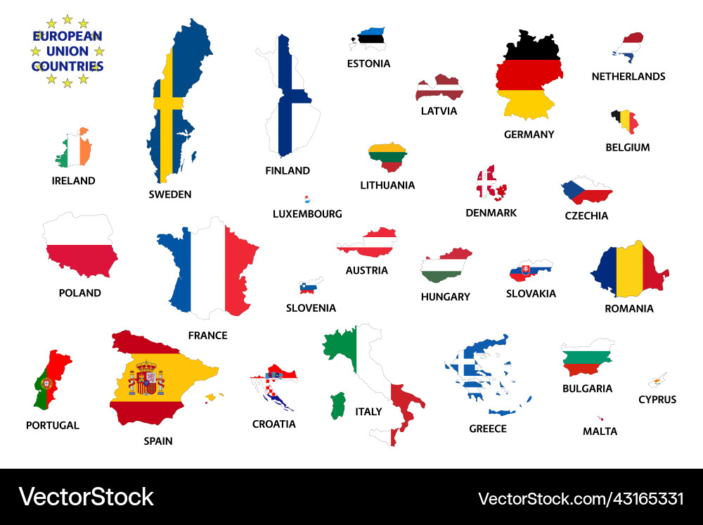 European union countries with flags after brexit Vector Image
