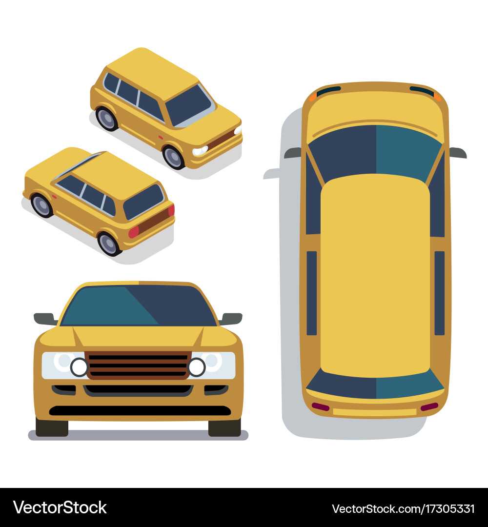 Flat-style cars in different views yellow Vector Image