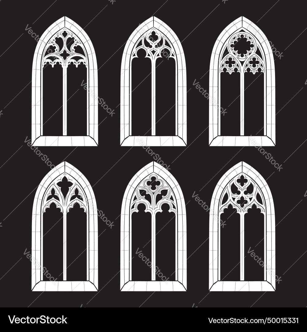 Gothic windows clipart set line art gothic tattoo Vector Image
