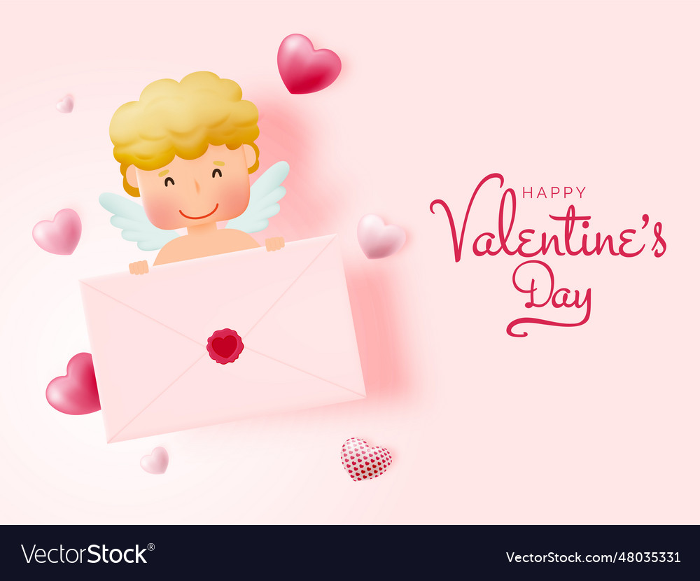 Happy valentines day with cute cupid Royalty Free Vector