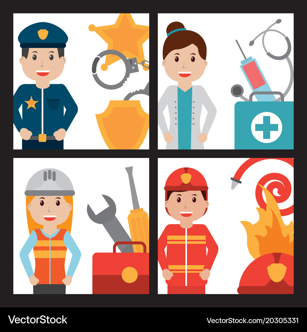 Set of people worker profession card Royalty Free Vector