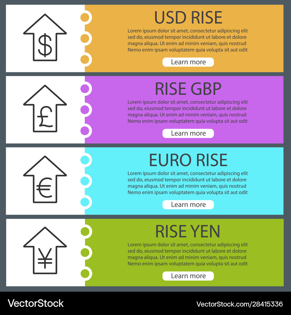 Currencies rate rise web banner templates set Vector Image