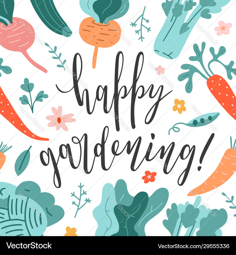 Gardening lettering with vegetables Royalty Free Vector