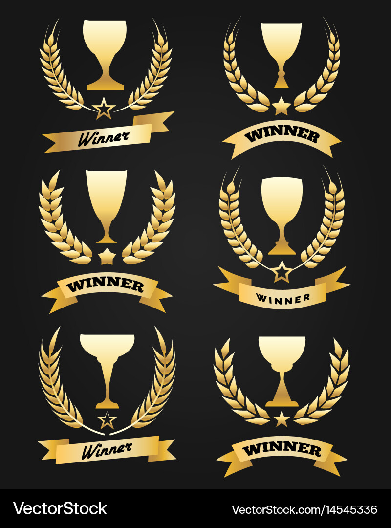 Golden winner cups with ribbon Royalty Free Vector Image