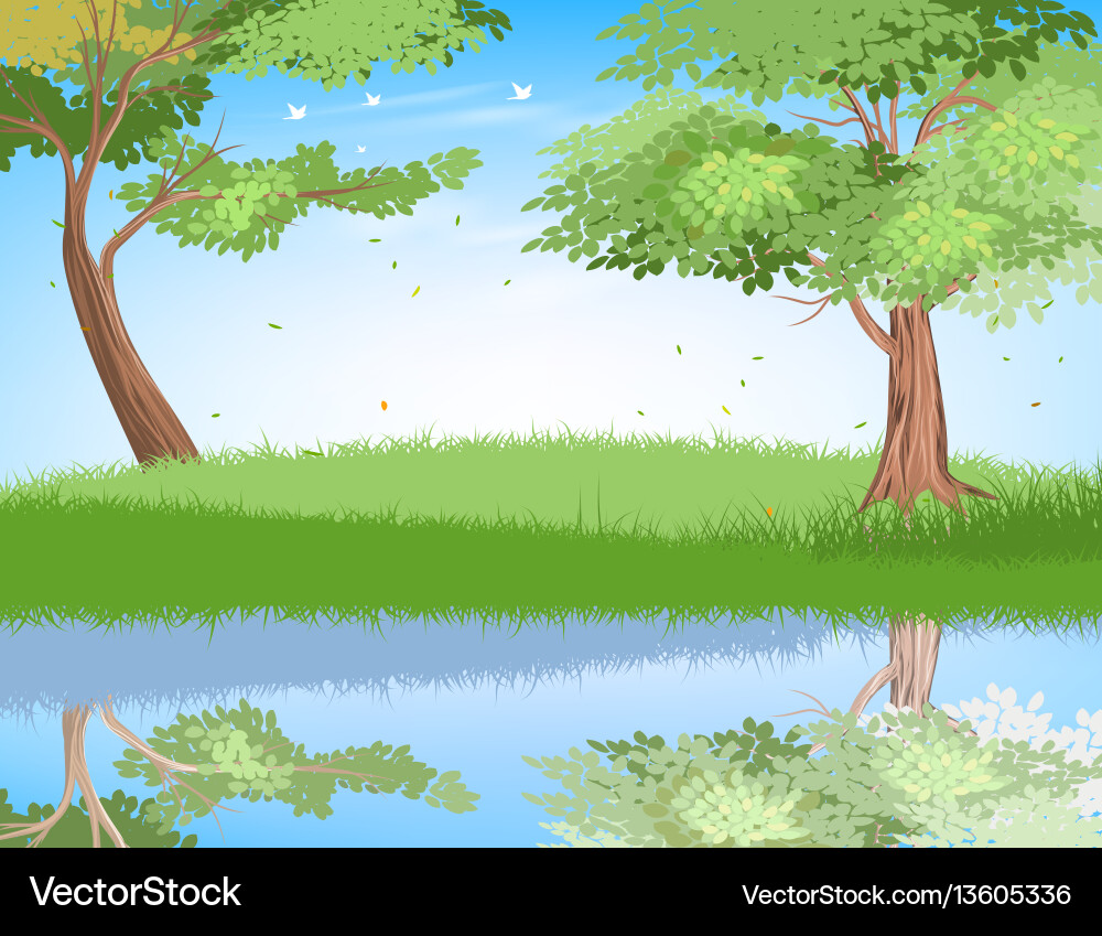 Lake in nature scene Royalty Free Vector Image