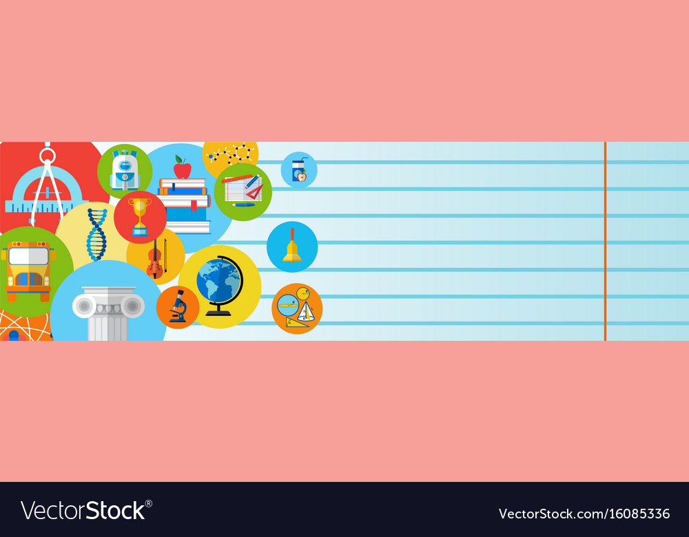 School supplies on edge horizontal banner Vector Image