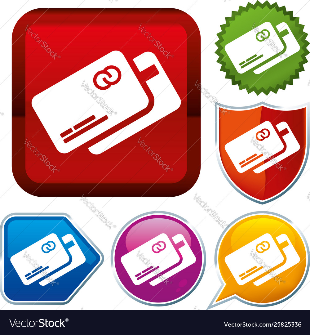 Set shiny icon series on buttons credit card Vector Image