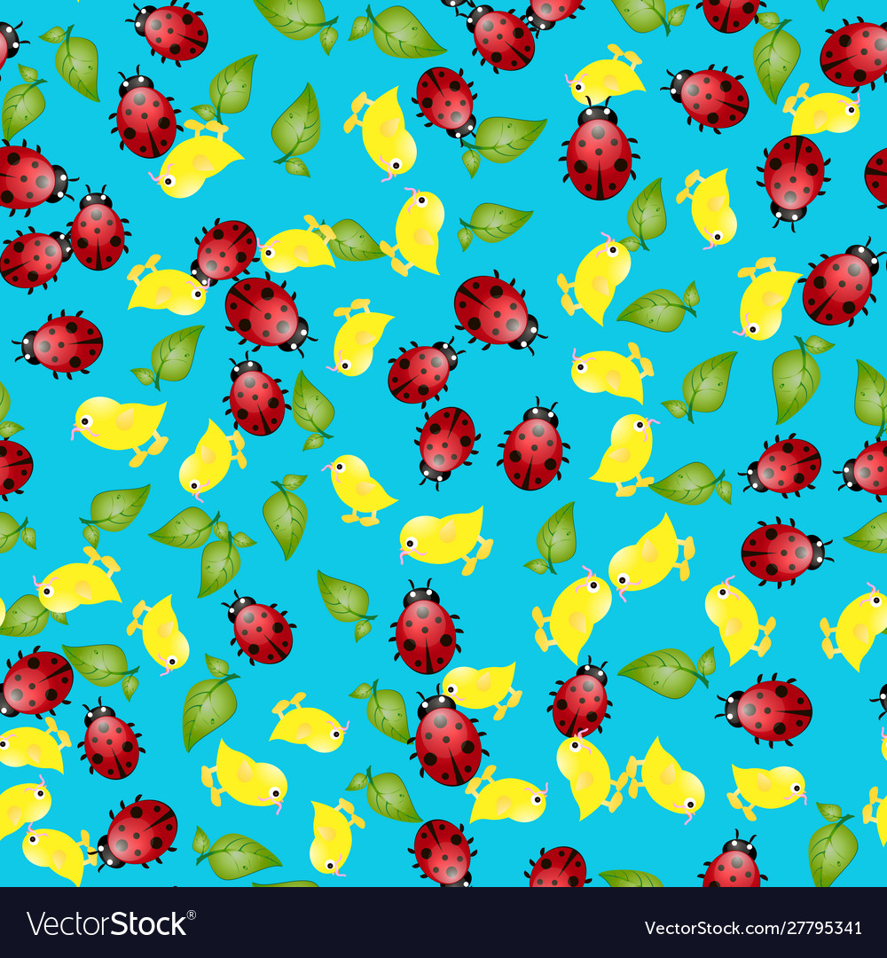 A pattern chicken ladybug leaf abstract Royalty Free Vector