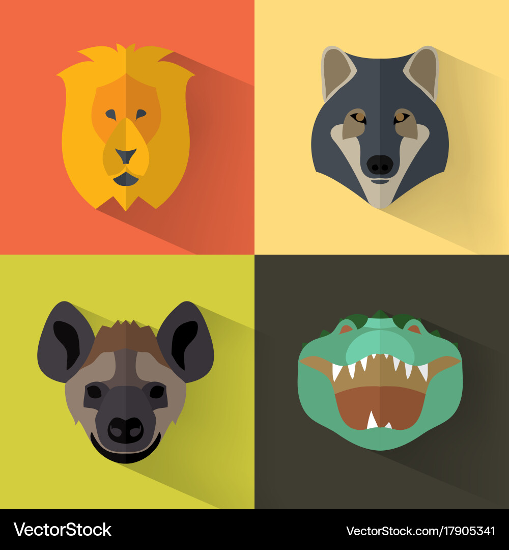 Animal portraits with flat design Royalty Free Vector Image