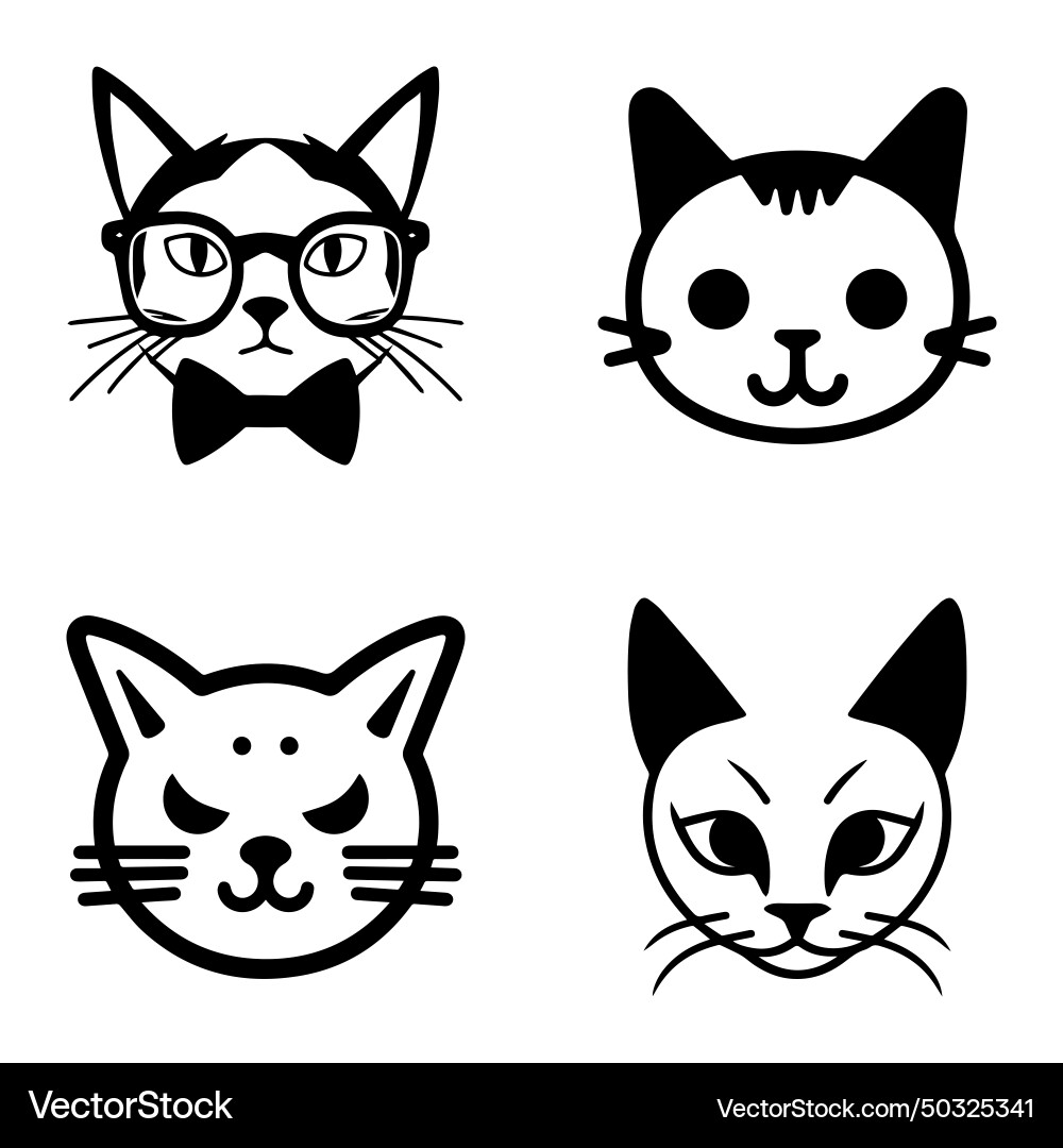 Cats3 flat icon set isolated on white background Vector Image