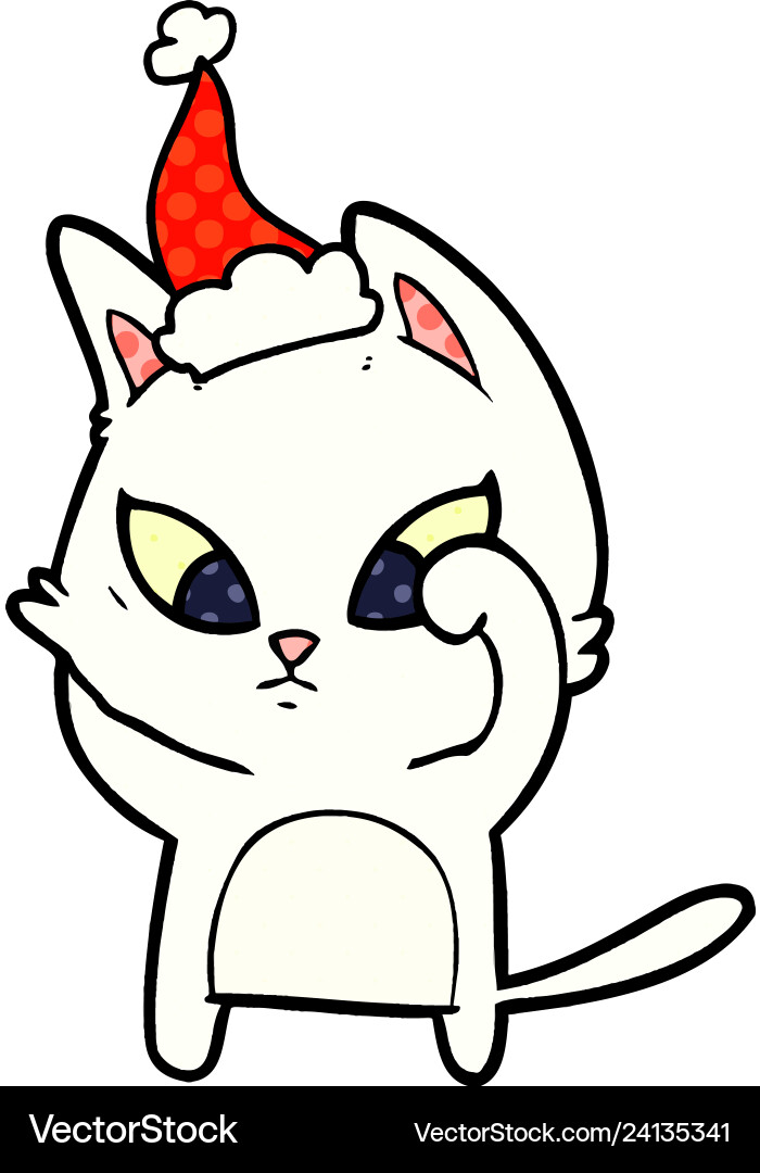 Confused comic book style a cat wearing santa Vector Image
