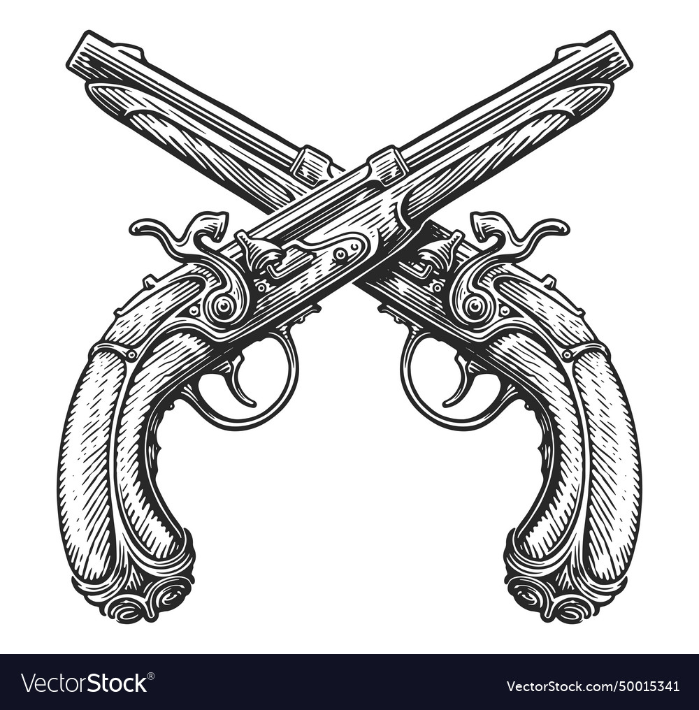 Crossed flintlock pistols two guns Royalty Free Vector Image Crossed flintlock pistols two guns Royalty Free Vector Image