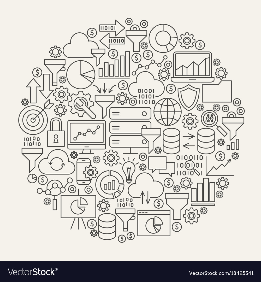 Data filter line icons circle Royalty Free Vector Image