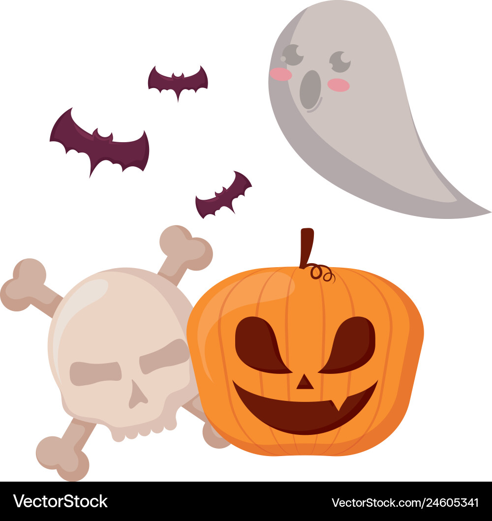 Happy halloween pumpkin with skull and ghost Vector Image