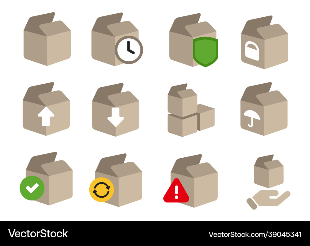 Icon set of box cardboard transaction status step Vector Image