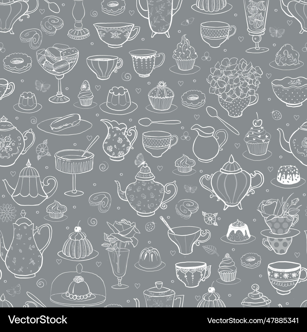 Seamless pattern with tea party in english style Vector Image