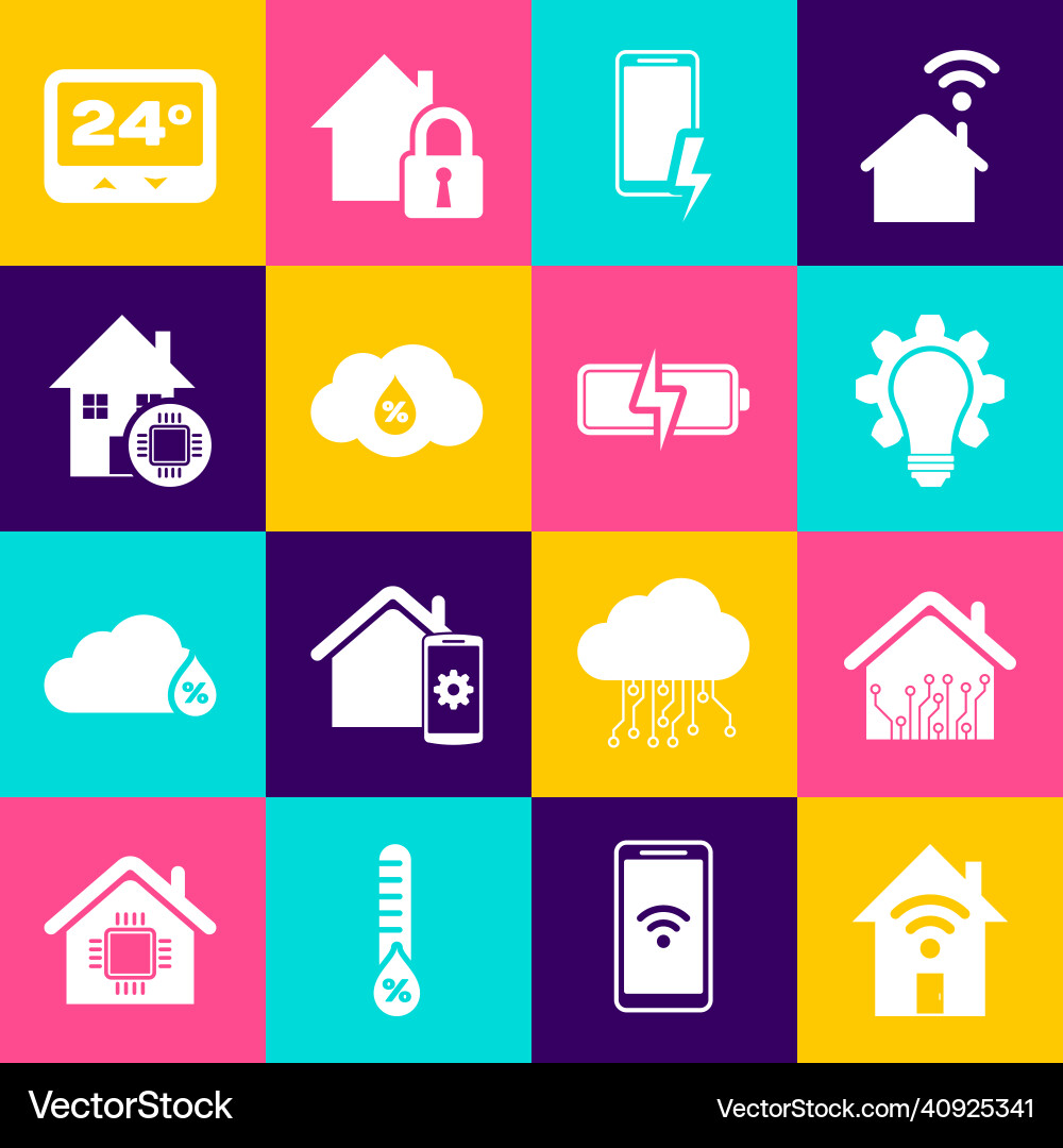 Set smart home with wi-fi light bulb and gear Vector Image