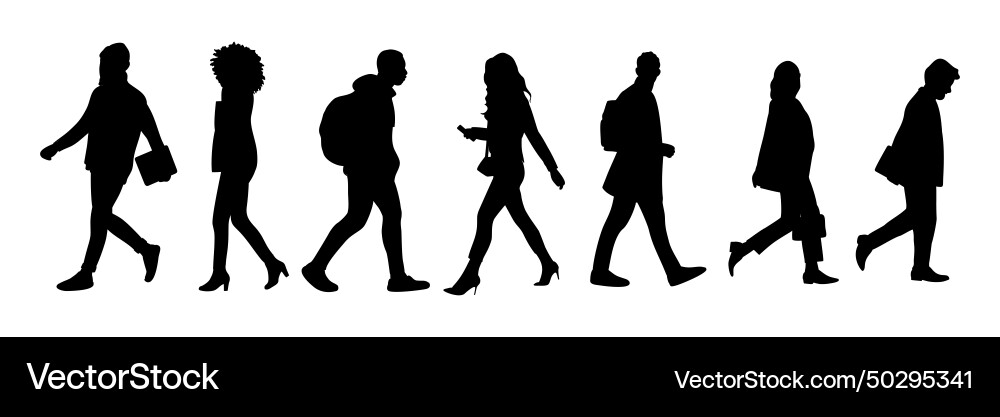 Silhouettes of different people walking side view Vector Image