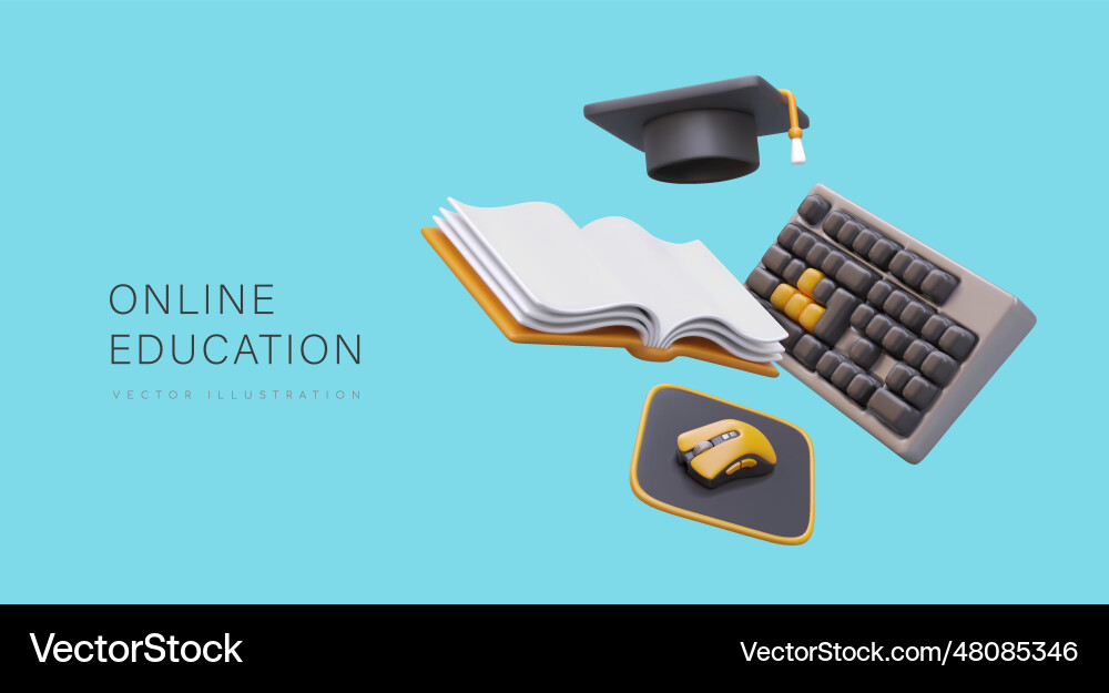 Concept of online education 3d keyboard computer Vector Image