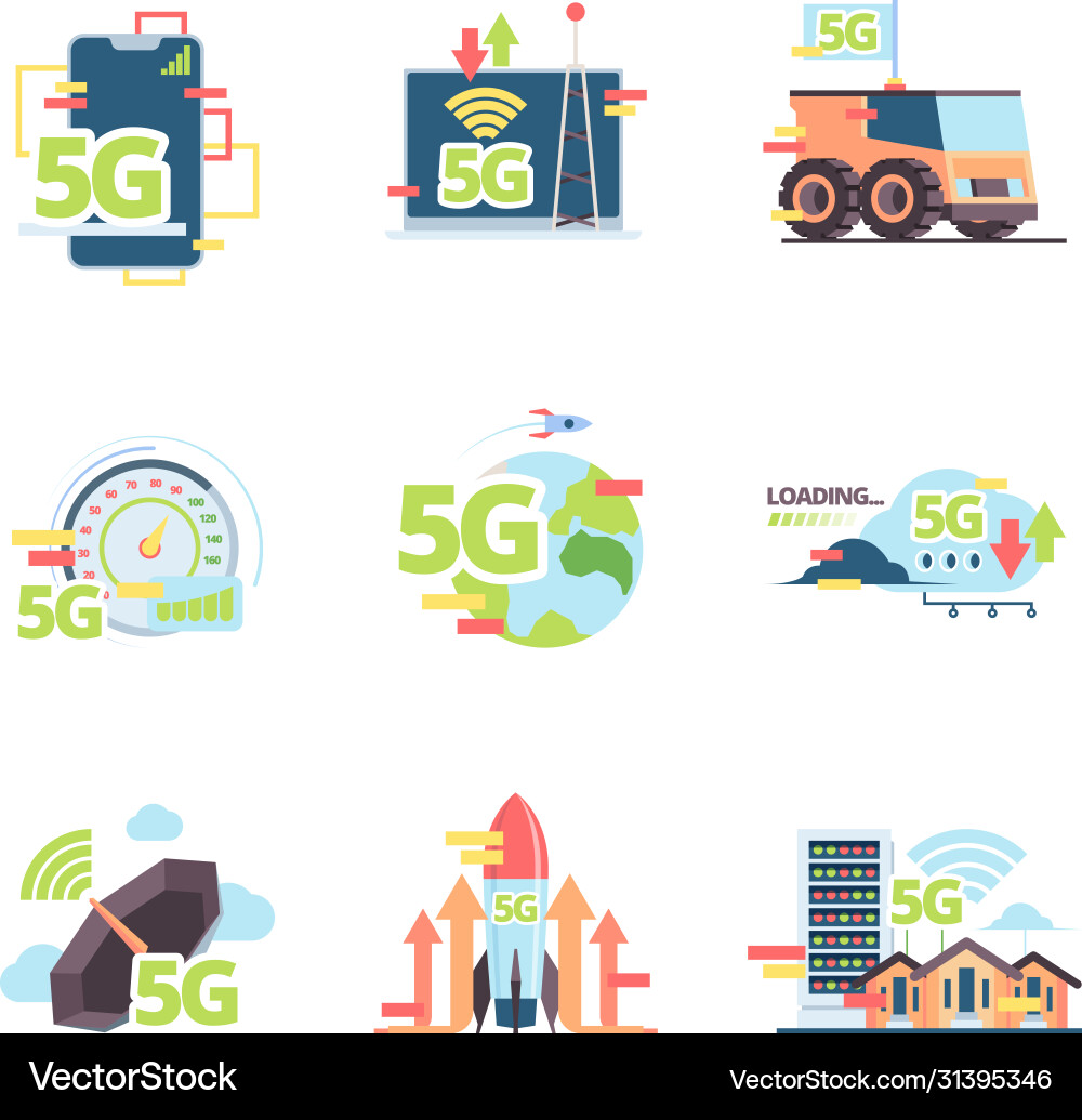 Fast 5g internet set high speed wi-fi in Vector Image