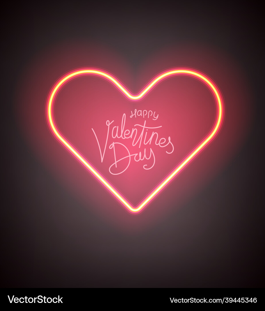 Neon glowing heart shape happy valentines day Vector Image