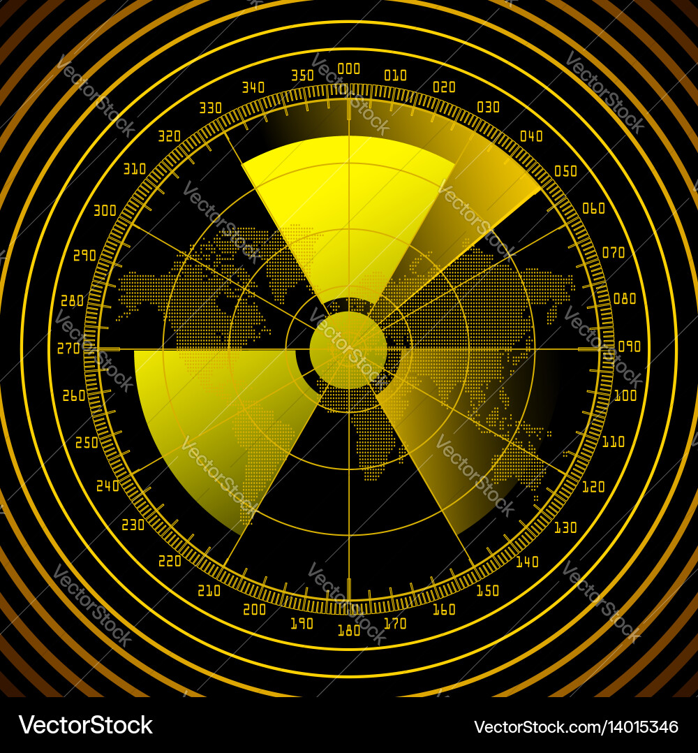 Radar screen with radioactive sign Royalty Free Vector Image