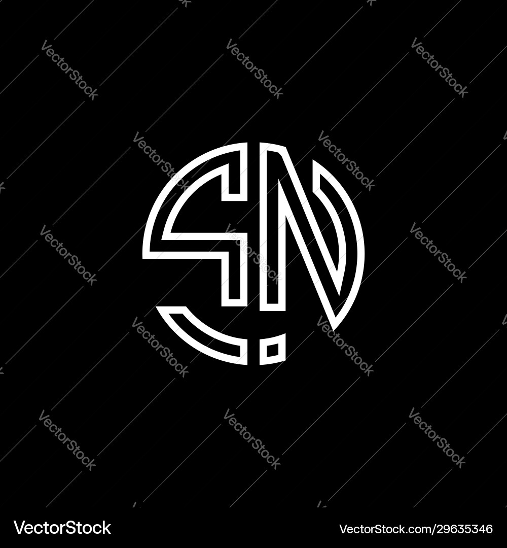 Sn monogram logo circle ribbon style outline Vector Image