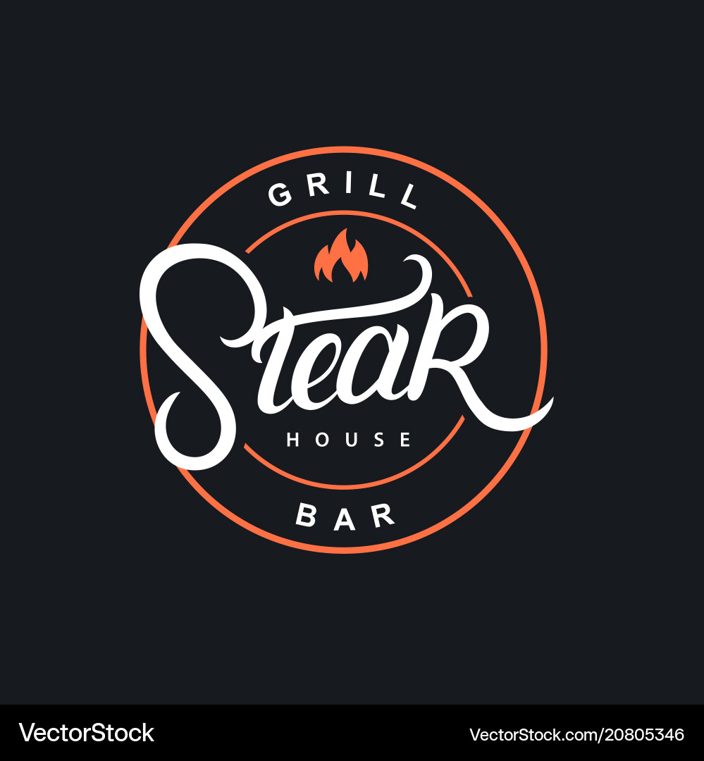 Steak house hand written lettering logo Royalty Free Vector
