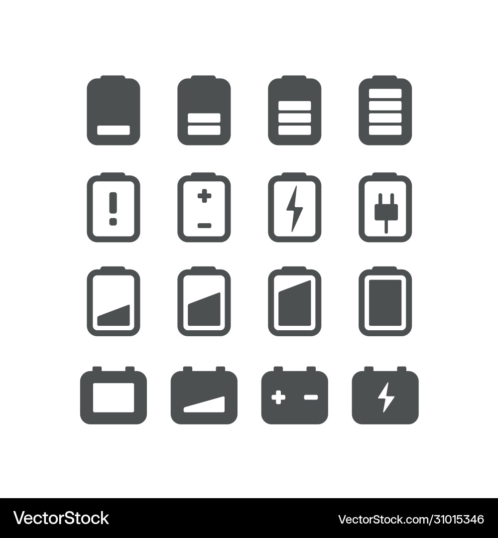 Web icons set batteries pictograms Royalty Free Vector Image