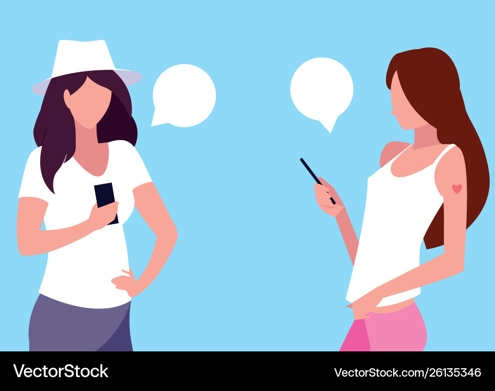 Young women avatar using smartphones devices Vector Image