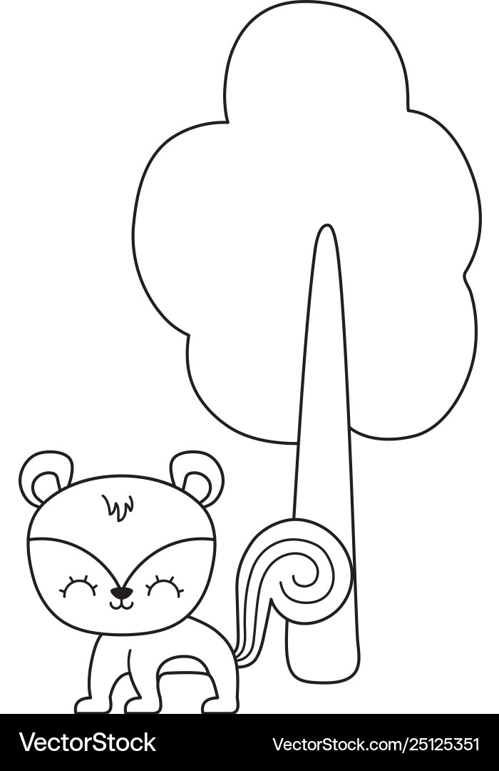 Cute chipmunk animal with tree plant Royalty Free Vector