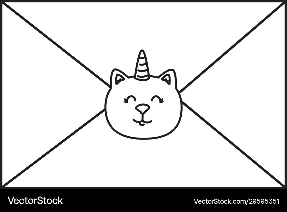 Cute envelope with cat unicorn line style icon Vector Image