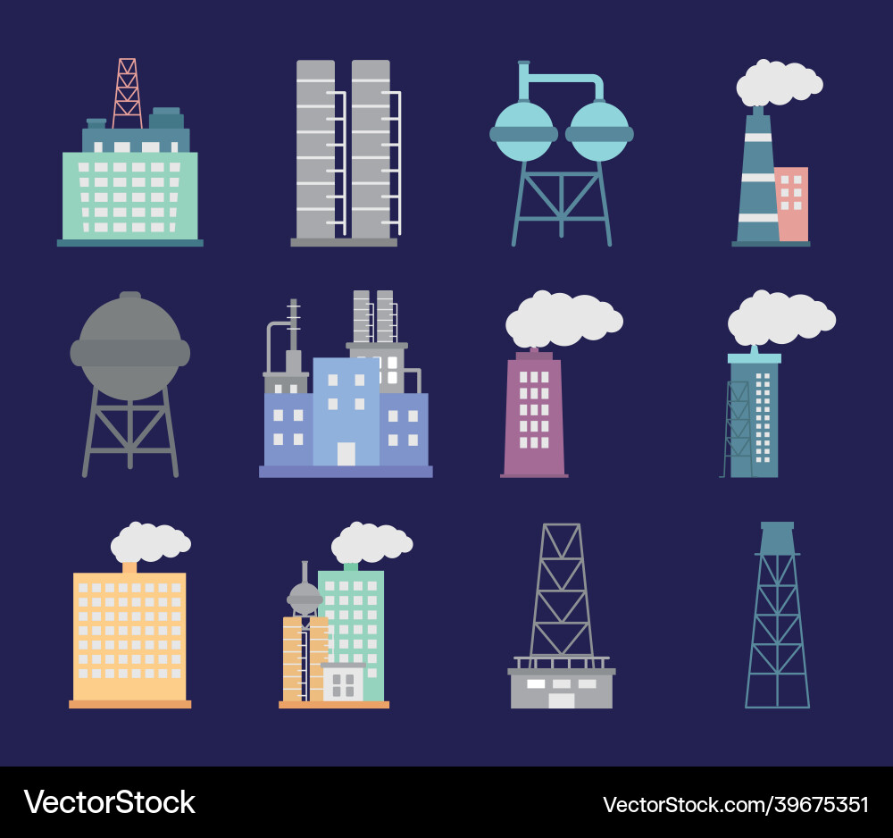 Factory buildings and towers Royalty Free Vector Image