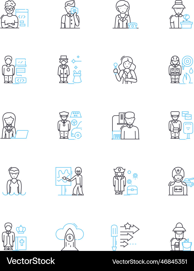 Identity creation linear icons set persona self Vector Image