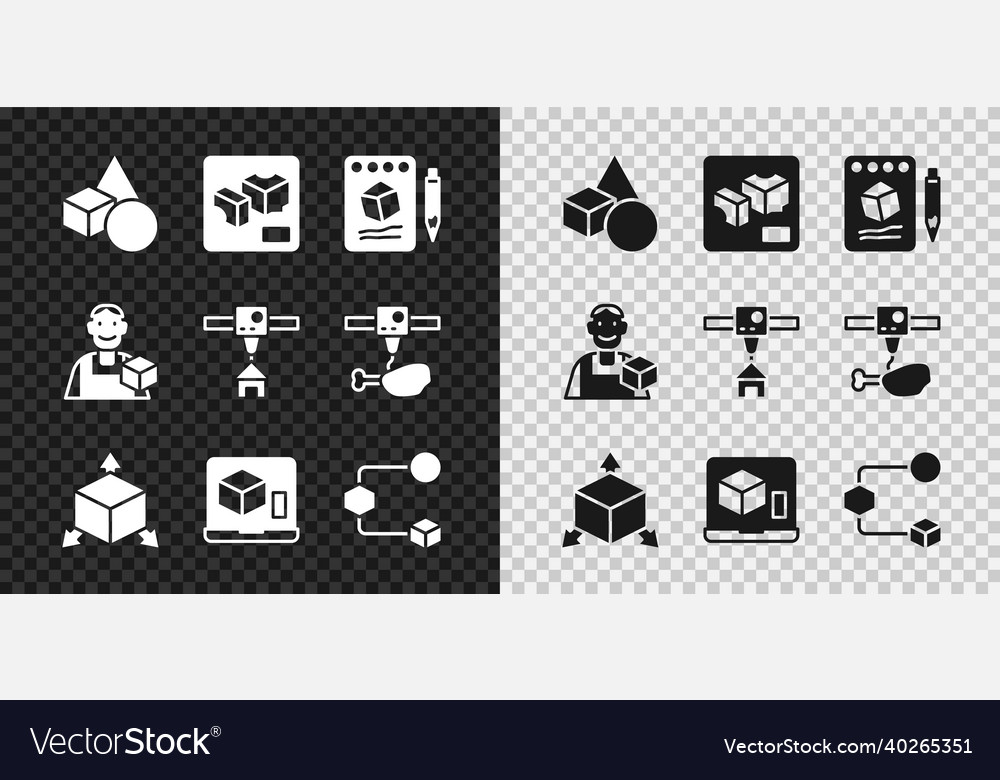 Set basic geometric shapes 3d printer sketch Vector Image