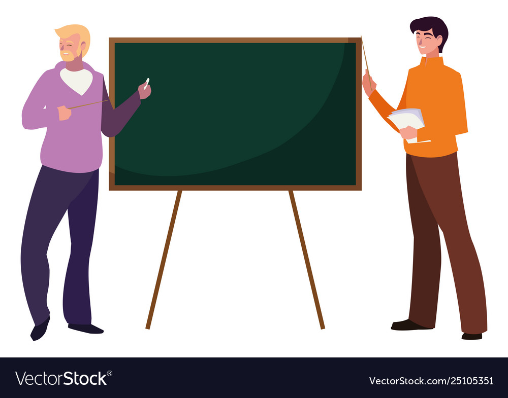 Teachers couple with chalkboard characters Vector Image