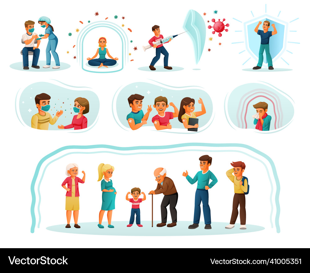 Vaccination cartoon set Royalty Free Vector Image