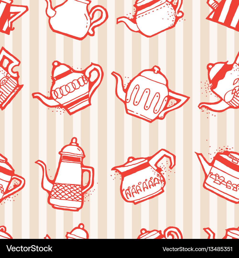 Vintage tea pots seamless pattern Royalty Free Vector Image