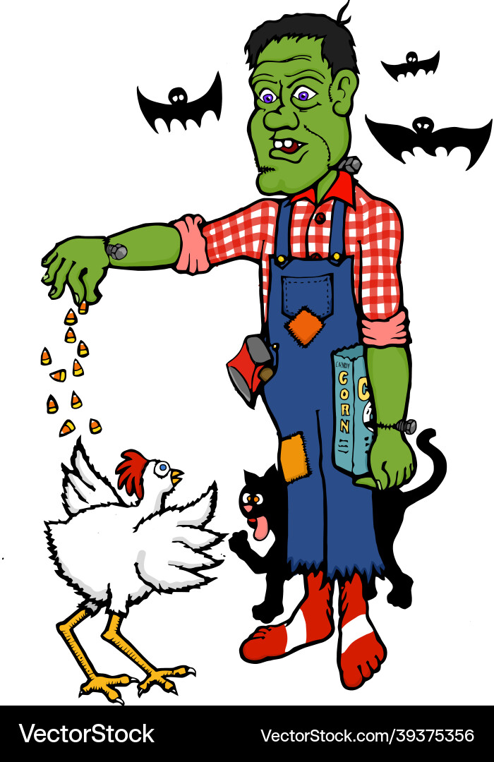 Frankenstein feeding a chicken halloween Vector Image