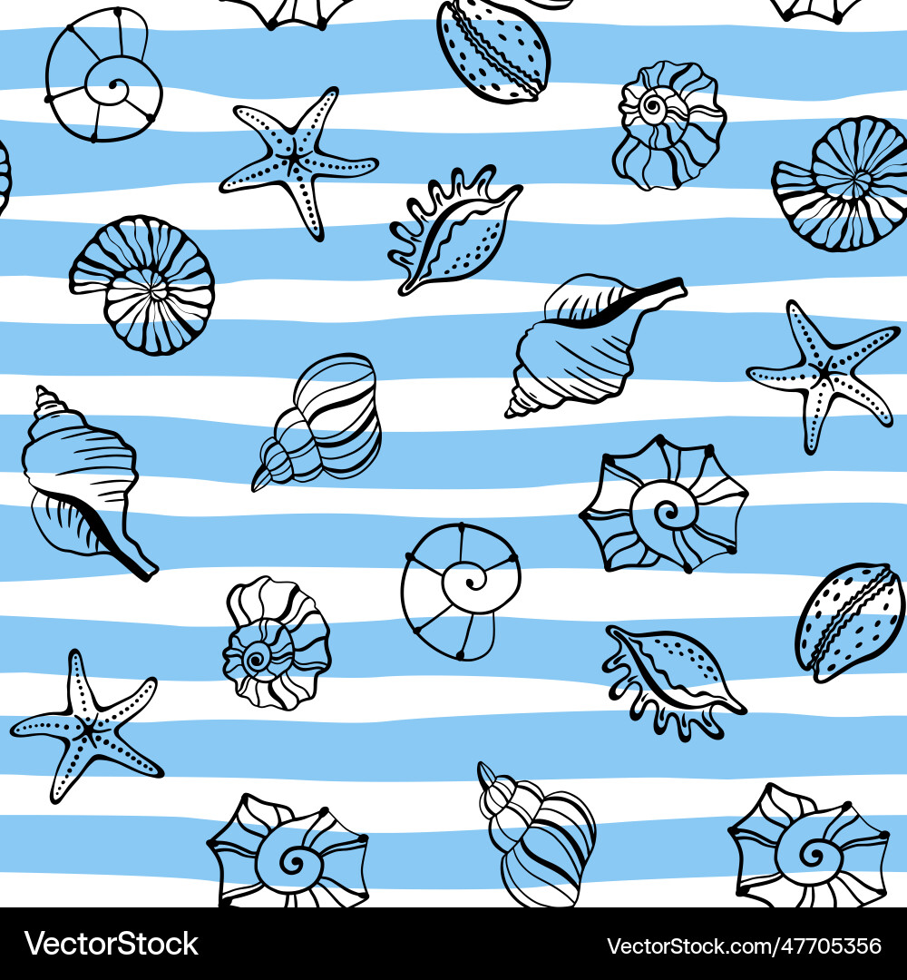 Seamless pattern with sea shells and sea stars Vector Image