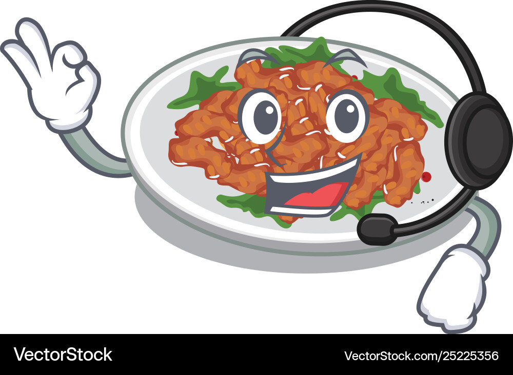 With headphone sesame chicken in character Vector Image