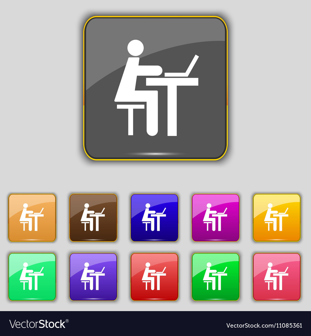 Businessman working on computer icon sign set Vector Image