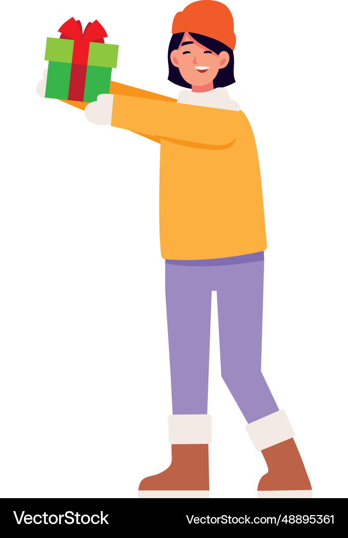 Christmas woman with gift Royalty Free Vector Image