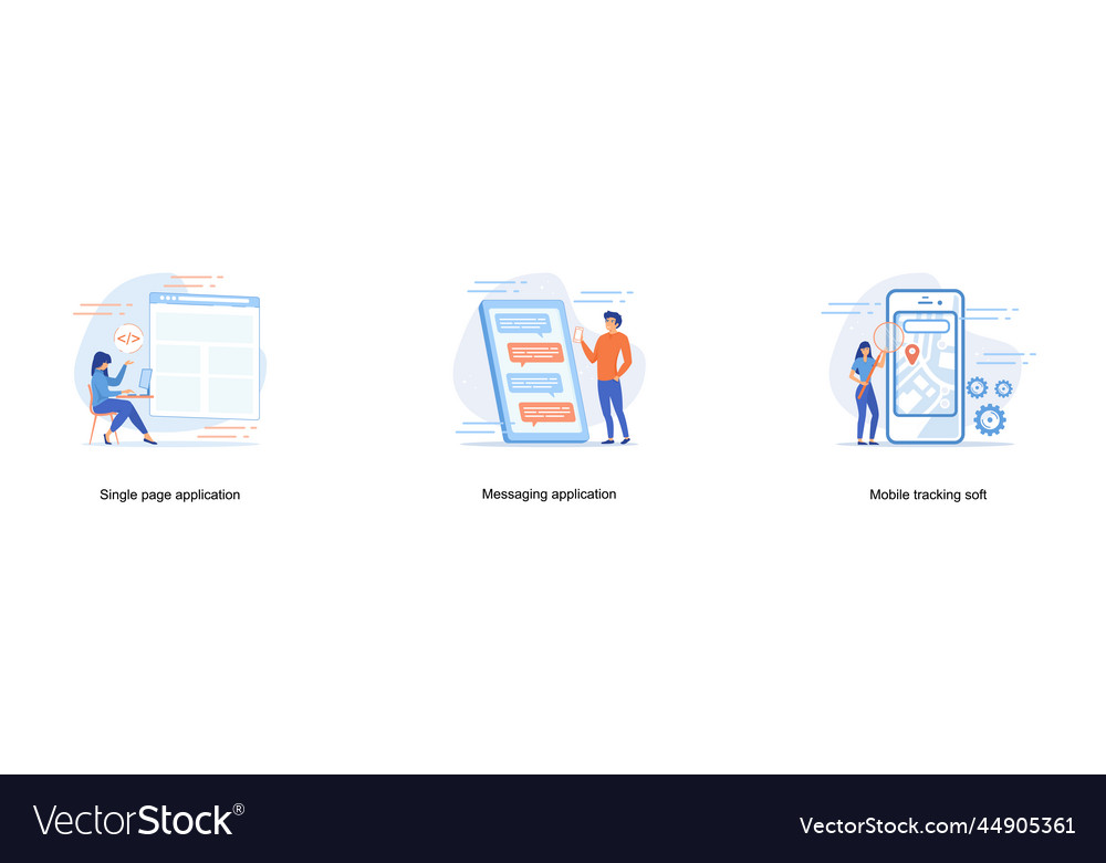 Developers at computer and smartphone working Vector Image