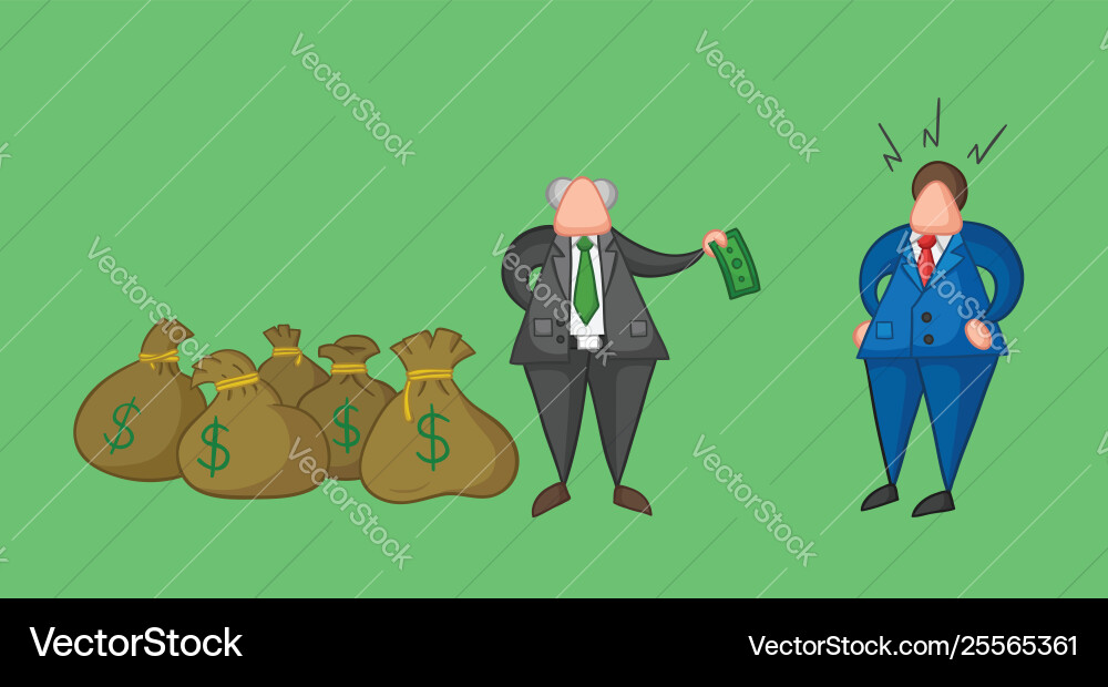 Hand-drawn boss has a lot money with sacks Vector Image