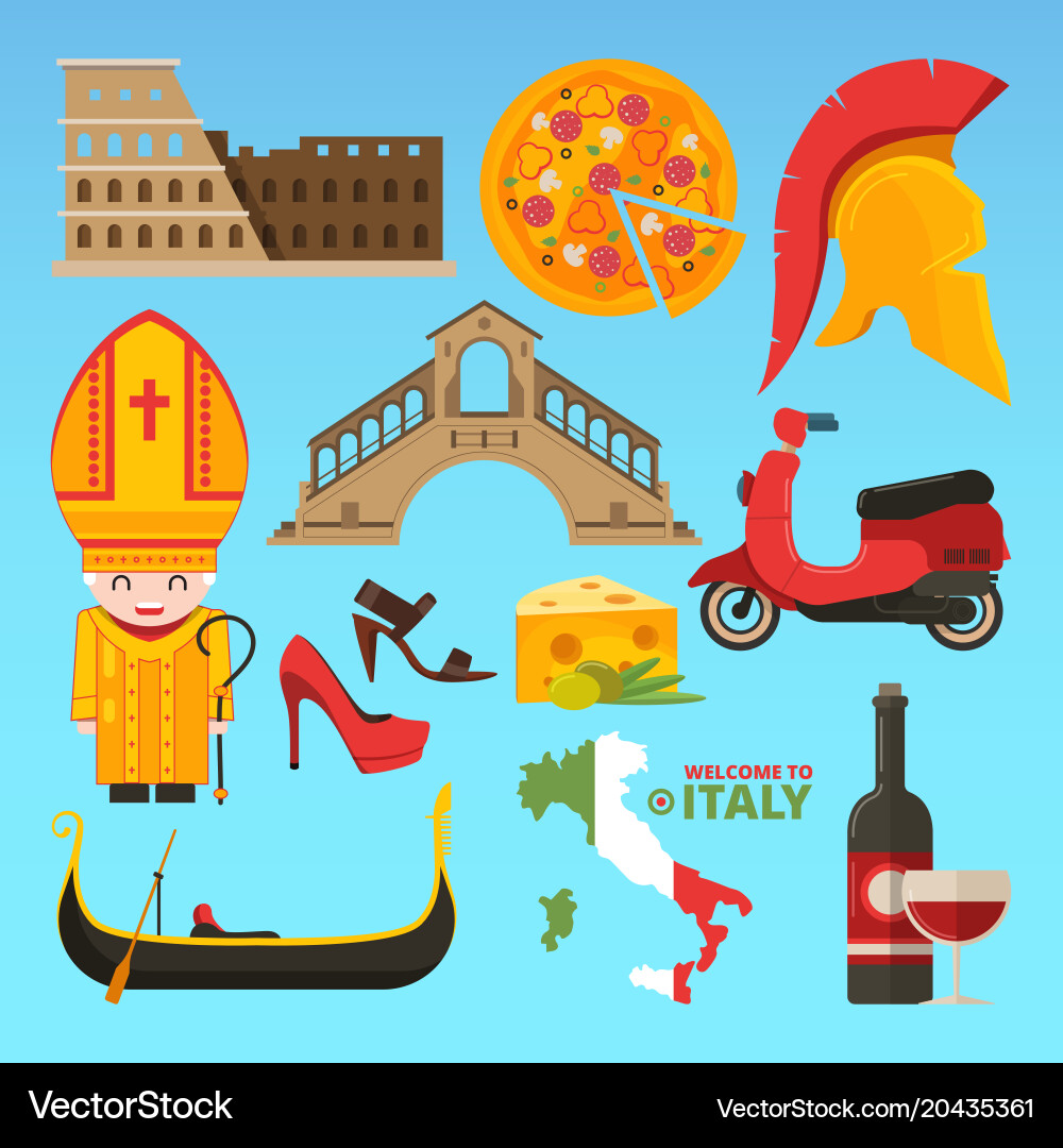 Italian symbols isolate pictures in flat Vector Image
