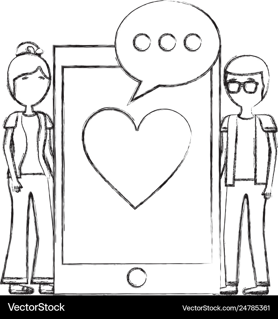 Romantic couple with smartphone love message Vector Image
