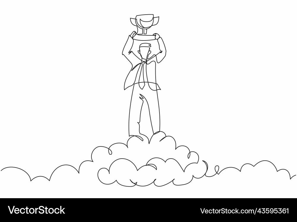 Single one line drawing businessman holding Vector Image